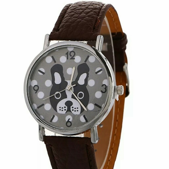 Accessories | Nwt French Bulldog Watch W Gray Face Brown Band | Poshmark